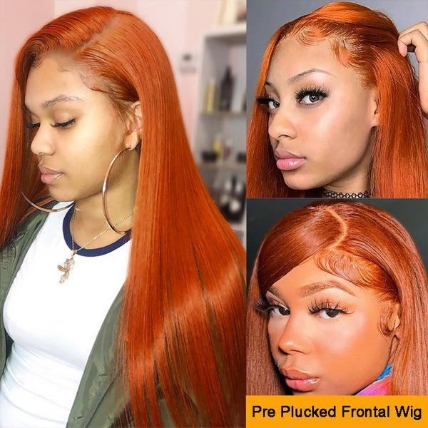 #350 Ginger Orange Human Hair Wigs Straight 360 HD Lace Frontal Wigs ...