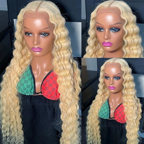 13x4 Loose Deep Wave 613 Blonde Lace Front Wigs Brazilian Human Hair ...